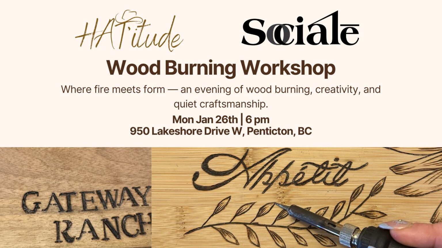 Wood Burning Workshop with Hat’itude at SOCIALĒ - Visit Penticton